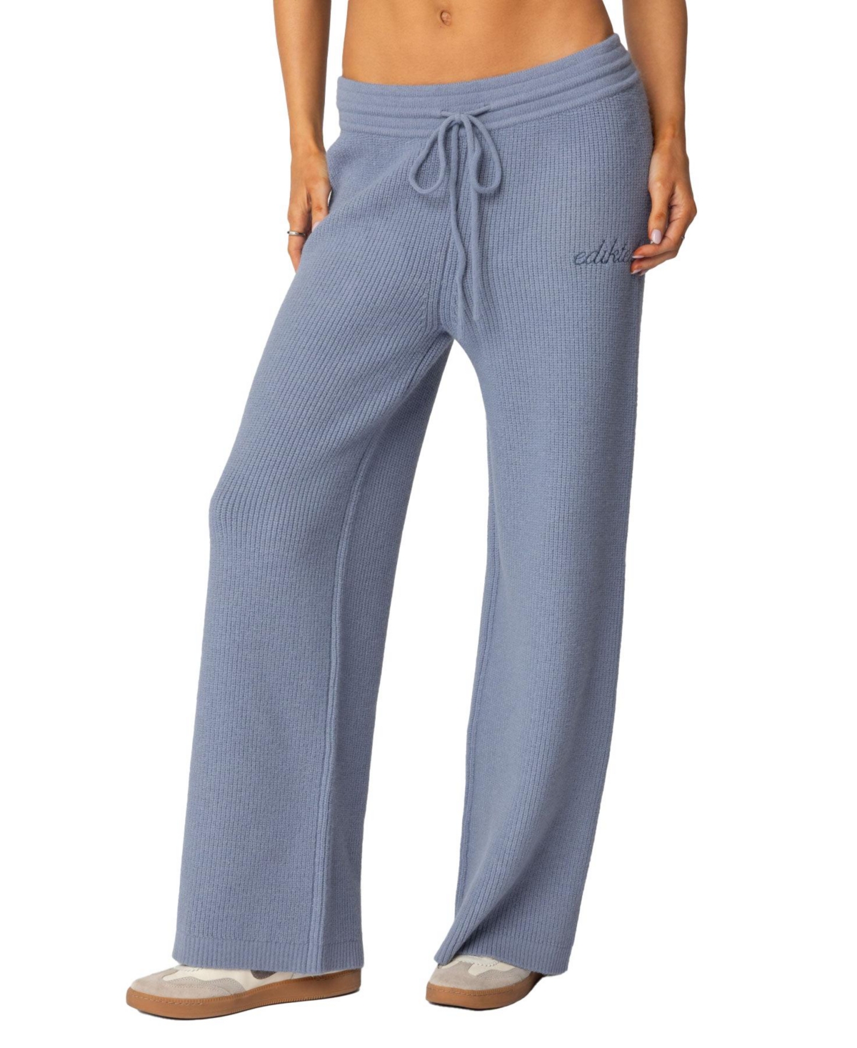 Click here for Edikted Womens Kris Ribbed Knit Sweatpants - Blue prices