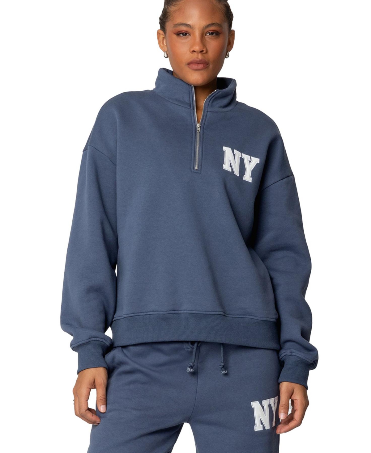 Click here for Edikted Womens Ny Quarter Zip Sweatshirt - Blue prices