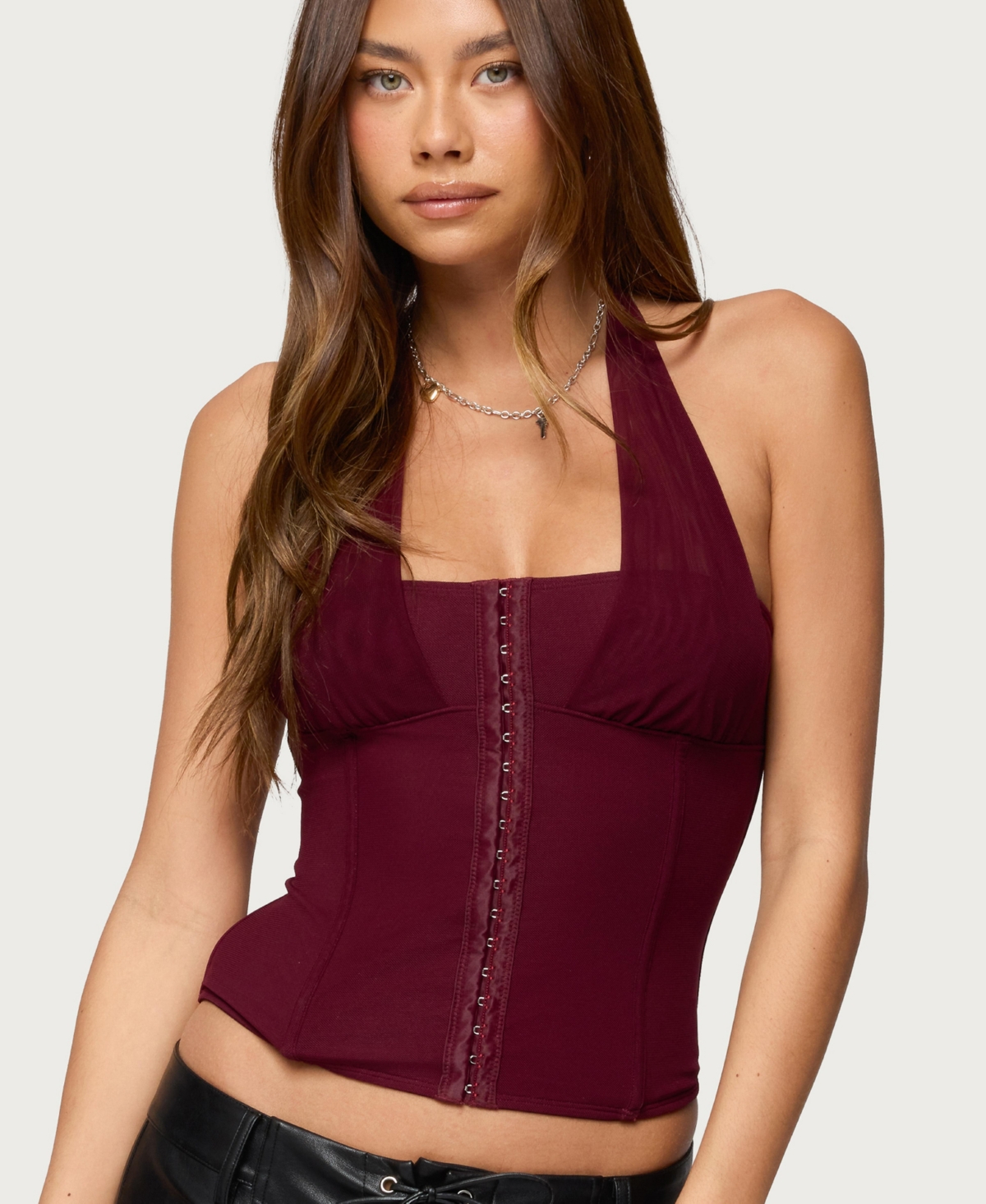 Click here for Edikted Womens Rosalina Mesh Halter Corset - Burgu... prices