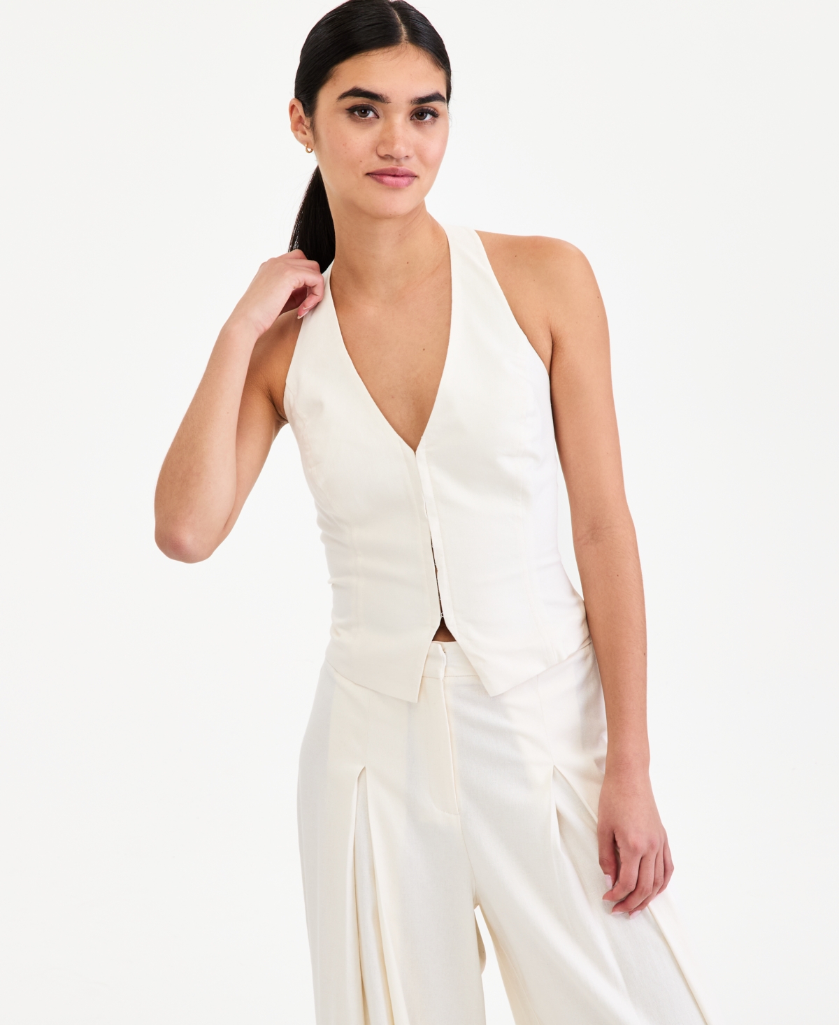 Click here for Bar Iii Womens Smocked-Back Linen-Blend Vest  Macy... prices