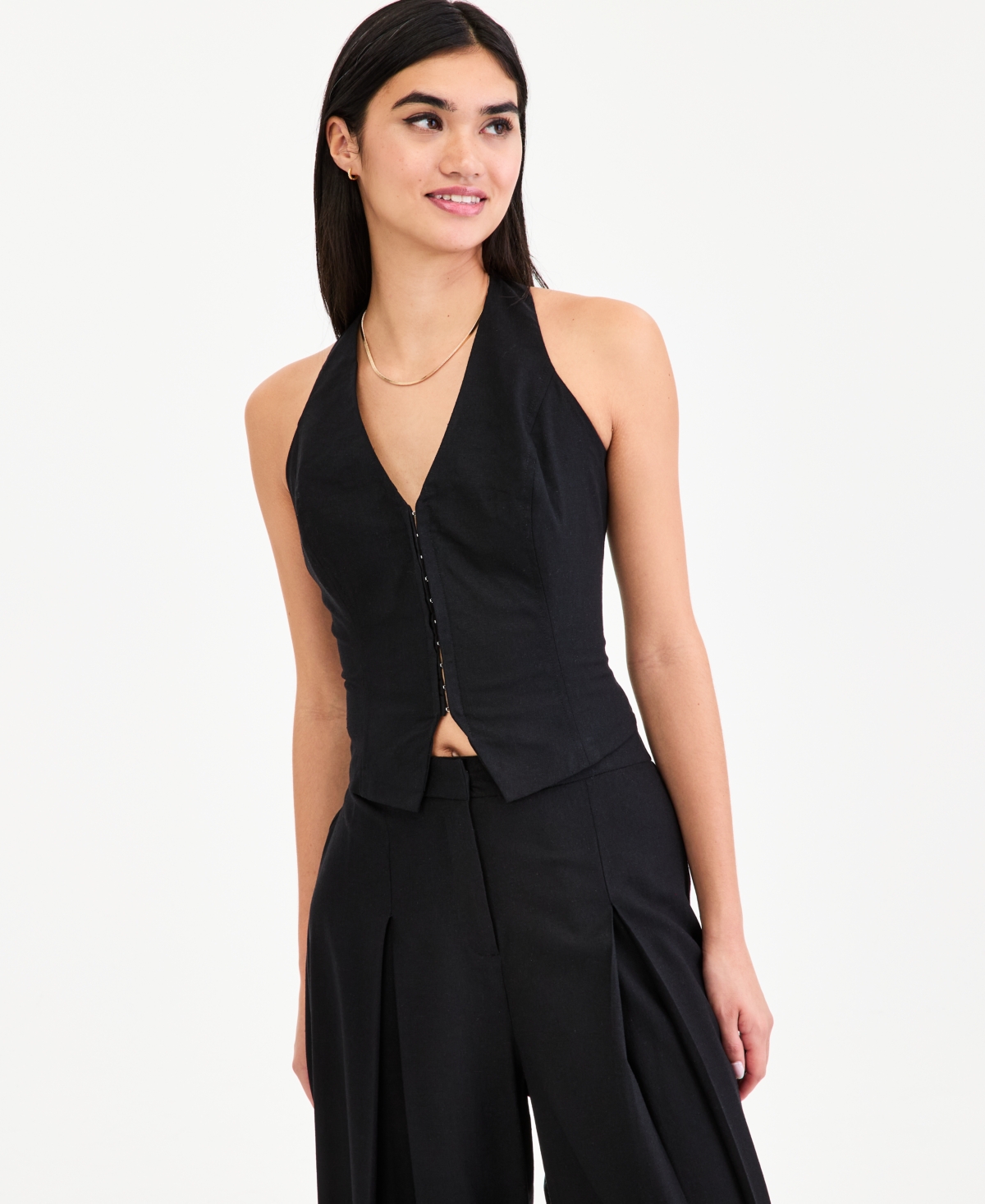 Click here for Bar Iii Womens Smocked-Back Linen-Blend Vest  Macy... prices