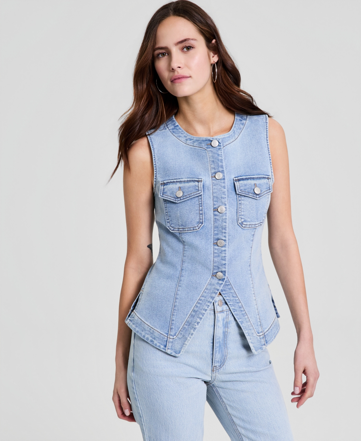 Click here for And Now This Womens Denim Sleeveless Flyaway Vest... prices
