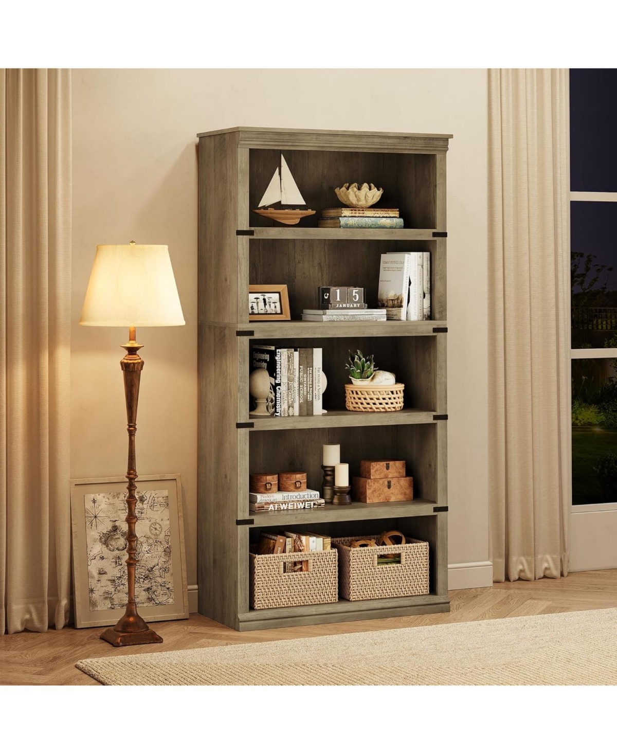 Click here for gaomon 67.4" Tall 5-Tier Farmhouse Bookcase &... prices