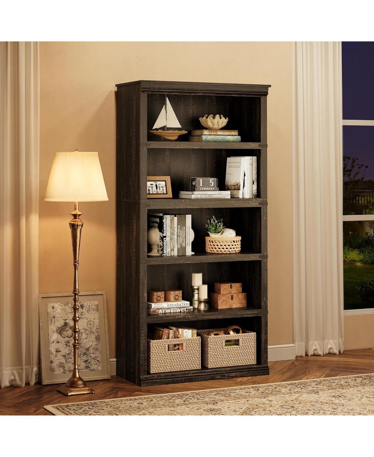 Click here for gaomon 67.4" Tall 5-Tier Farmhouse Bookcase &... prices