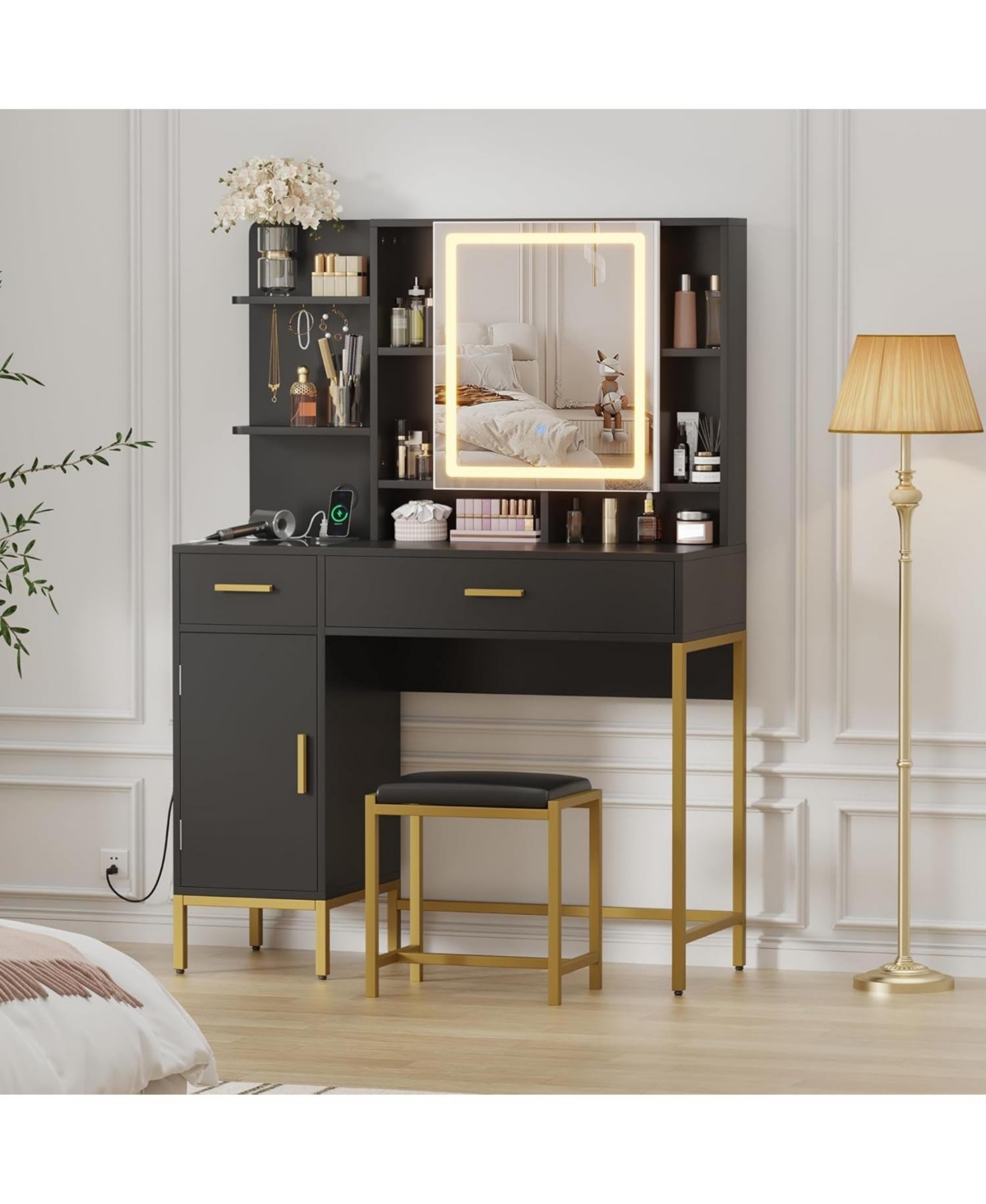 Click here for gaomon Vanity Desk with Lighted Mirror and Power O... prices