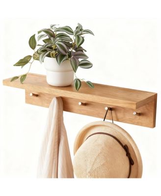 Click here for Yigii Oak Wood Coat Rack With Shelf Sturdy Design... prices