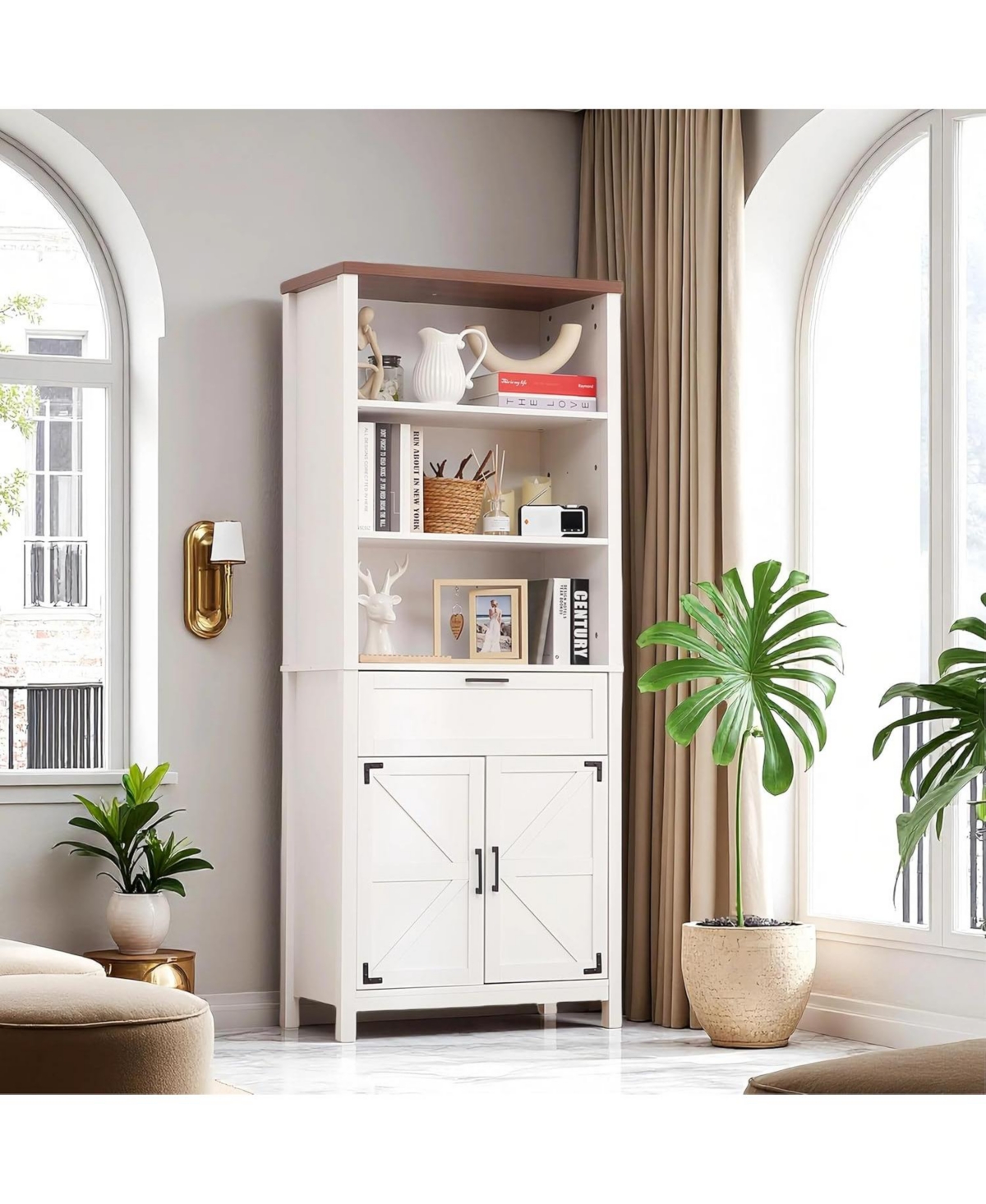 Click here for gaomon 72" Tall Farmhouse Bookshelf with Barn... prices