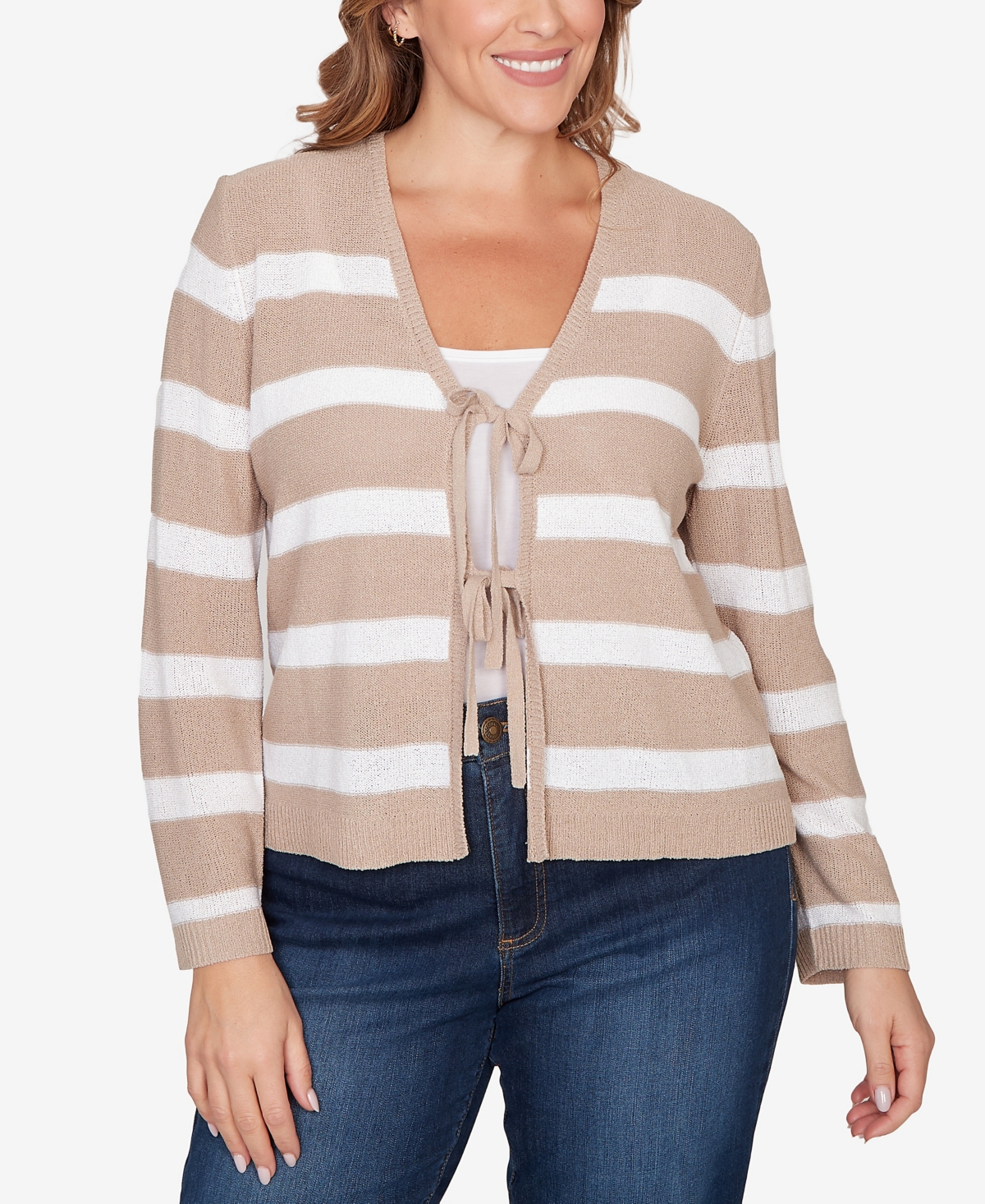 Click here for Ruby Rd. Plus Size Striped Tie Front Cardigan Swea... prices