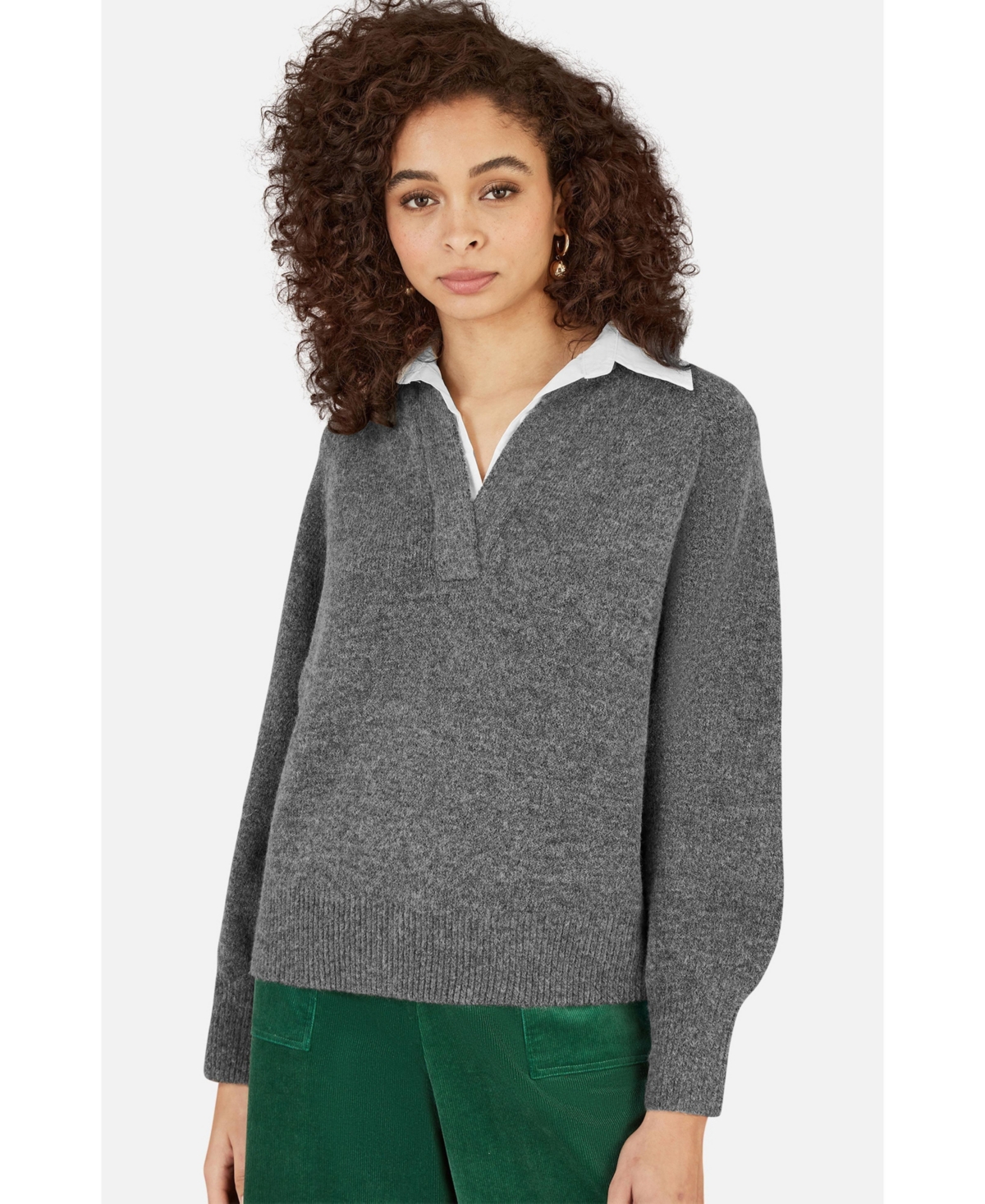 Click here for Yumi Womens Collar Detail Knitted Jumper - Grey prices