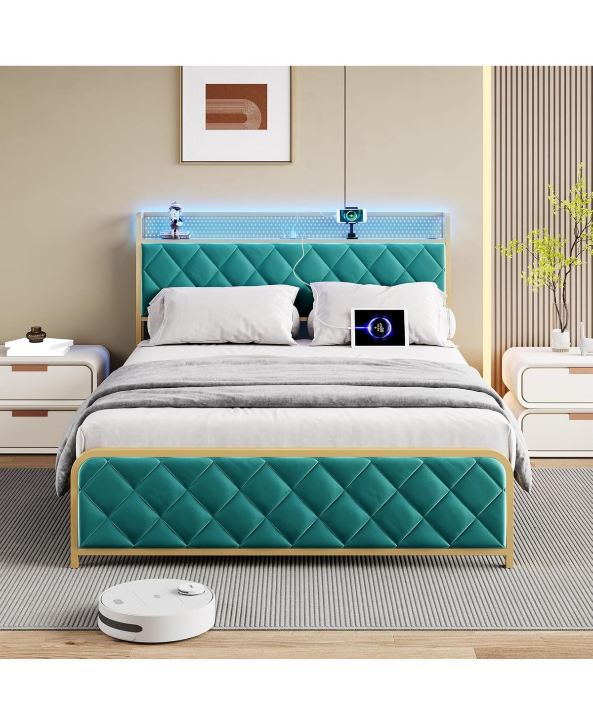 Click here for gaomon Full-Size Bed Frame with Storage Headboard... prices
