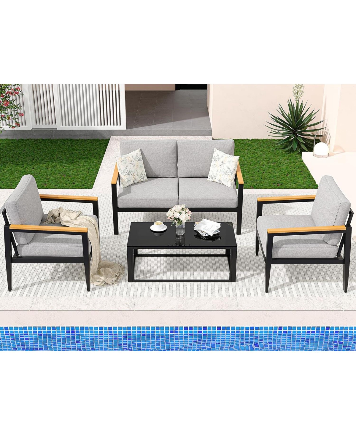 Click here for gaomon Outdoor Aluminum Furniture Set 4 Piece Pati... prices