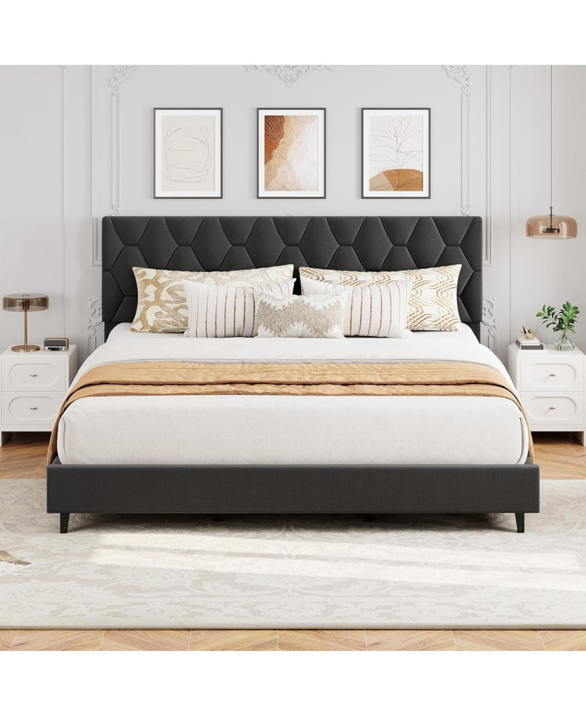 Click here for gaomon Upholstered Bed Frame with Headboard  Heavy... prices