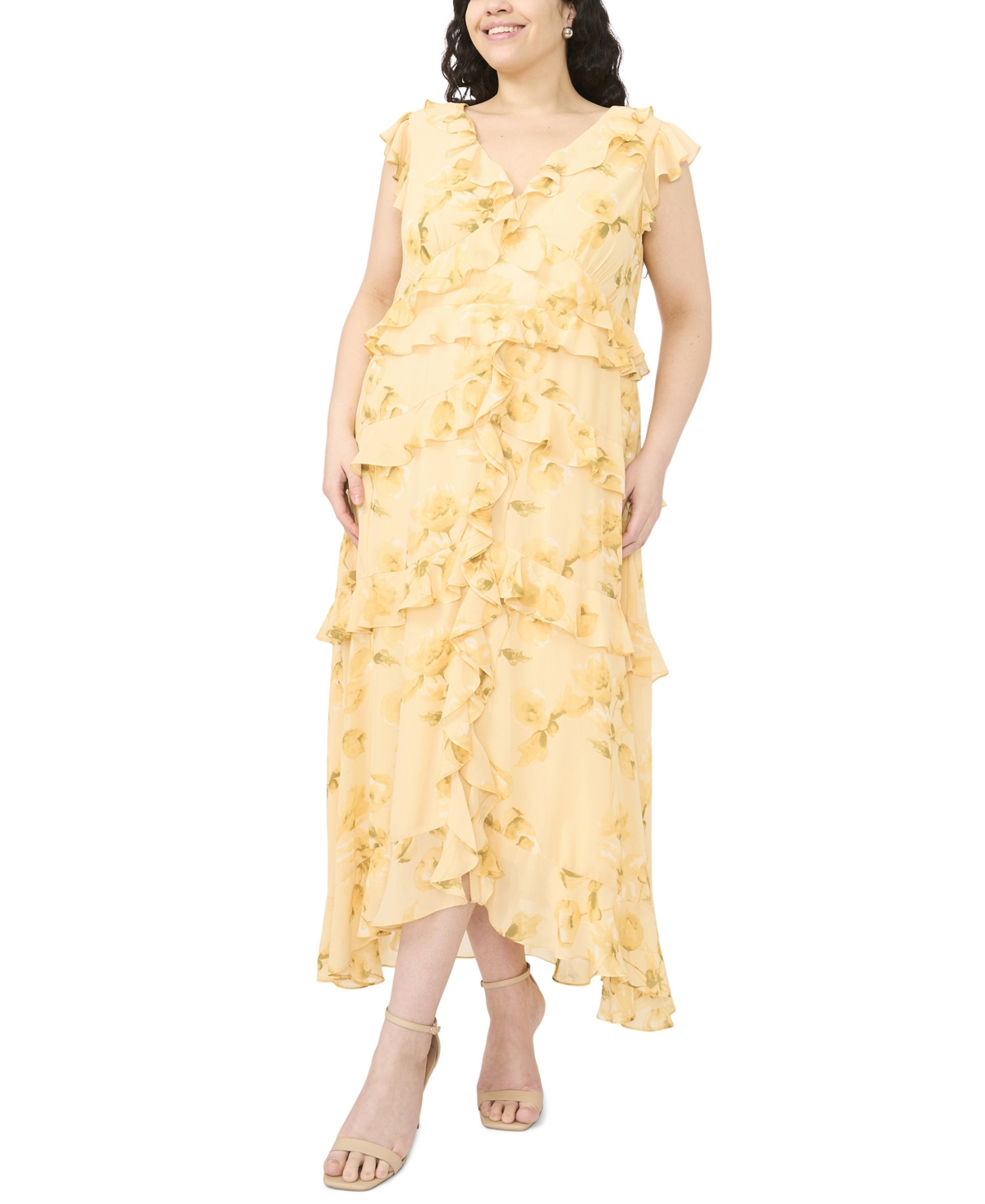 Click here for Msk Plus Size Ruffle Trim V-Neck Dress - Golden Ha... prices