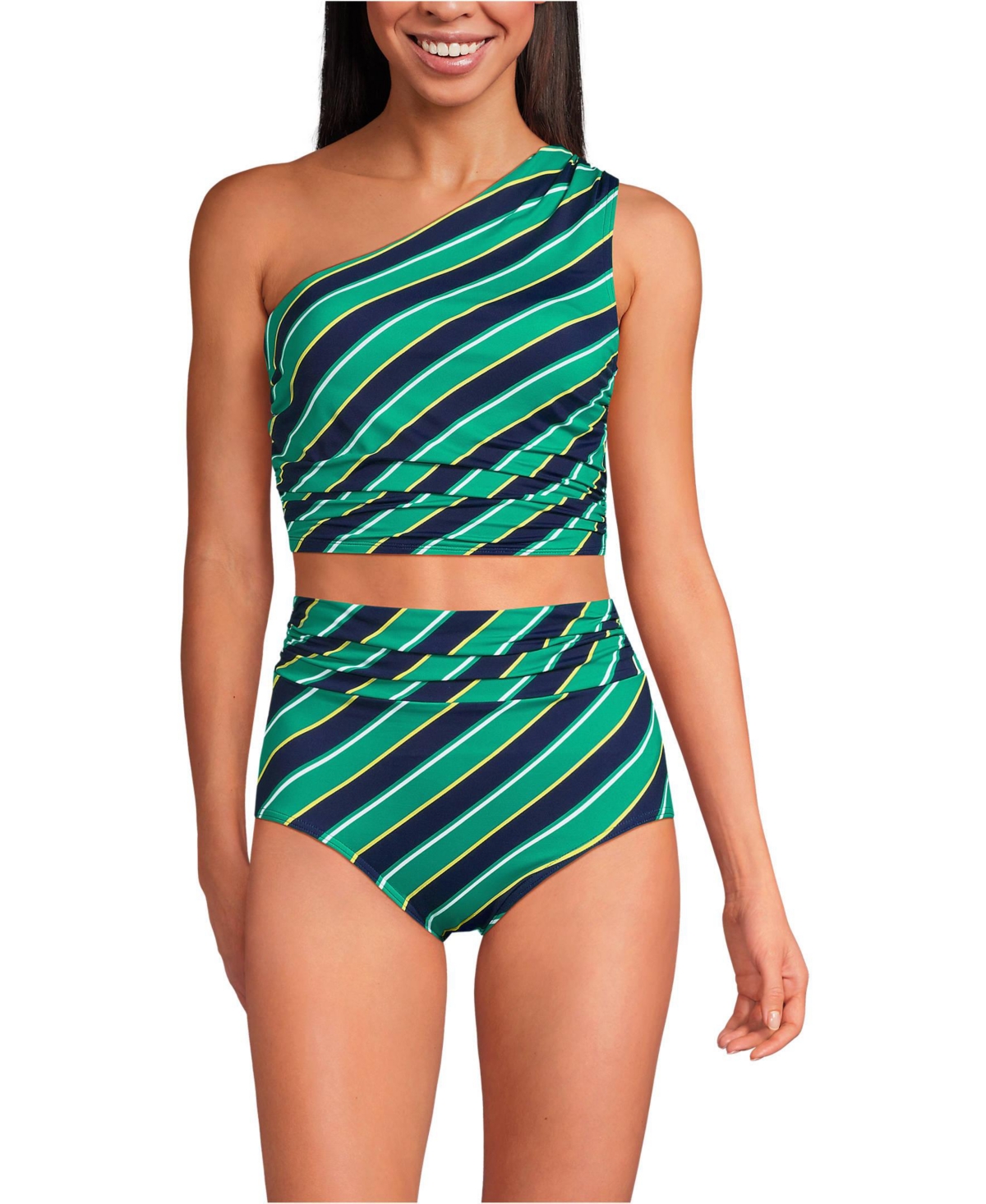 Click here for Lands End Womens Ruched One Shoulder Midkini Top -... prices