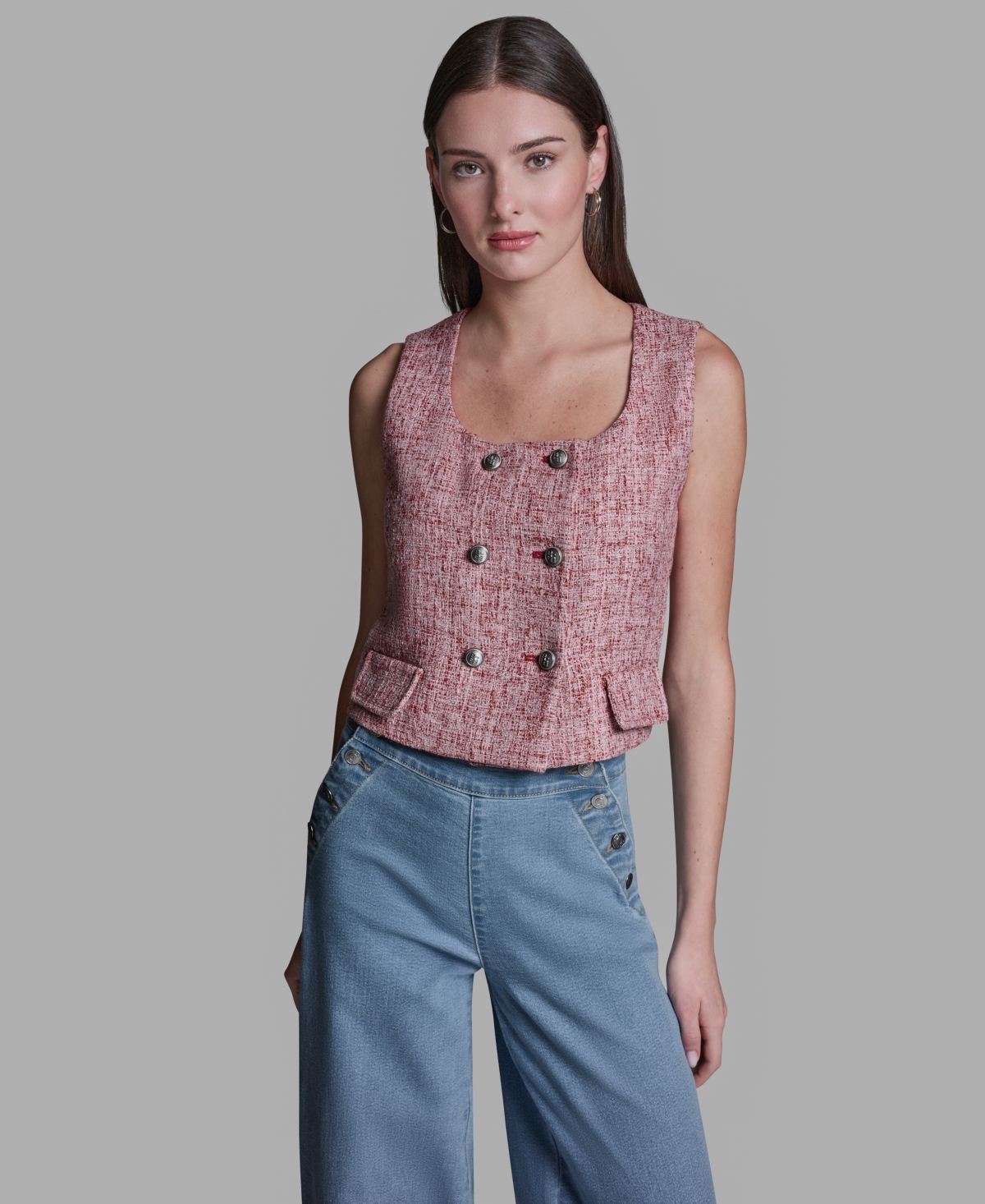 Click here for Bcbg Womens Square Neck Double Breasted Vest - Red... prices