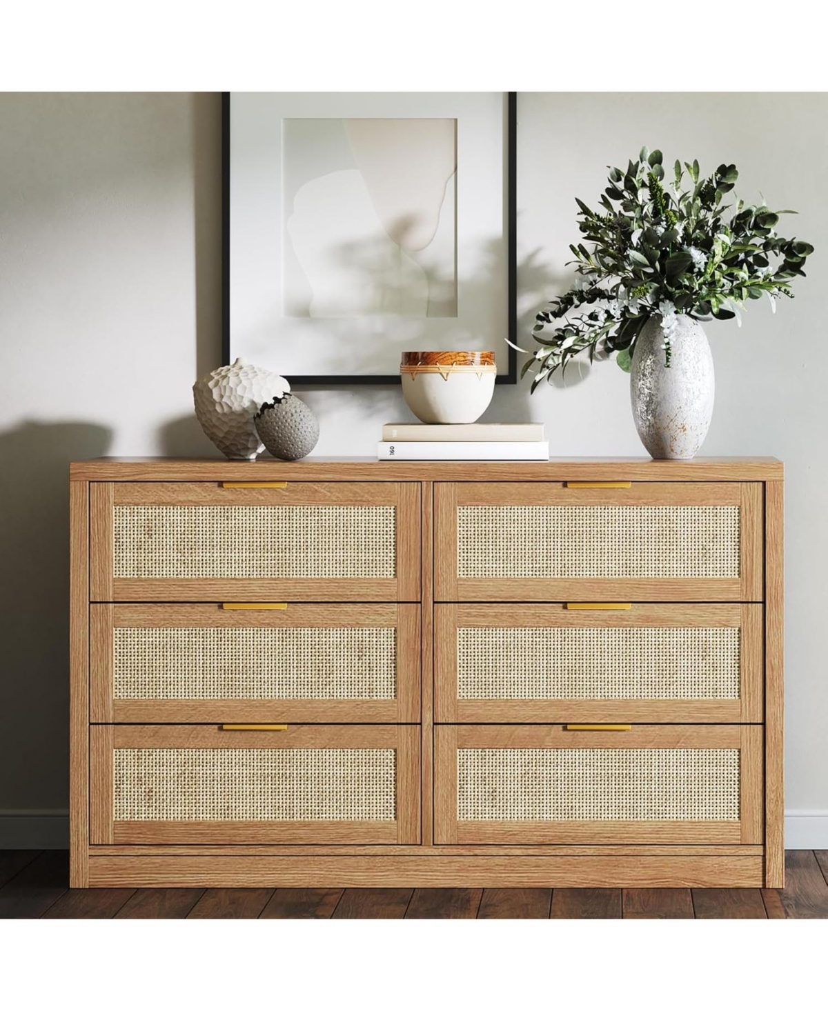 Click here for gaomon 53" Rattan Dresser 6 Drawer Wooden Che... prices