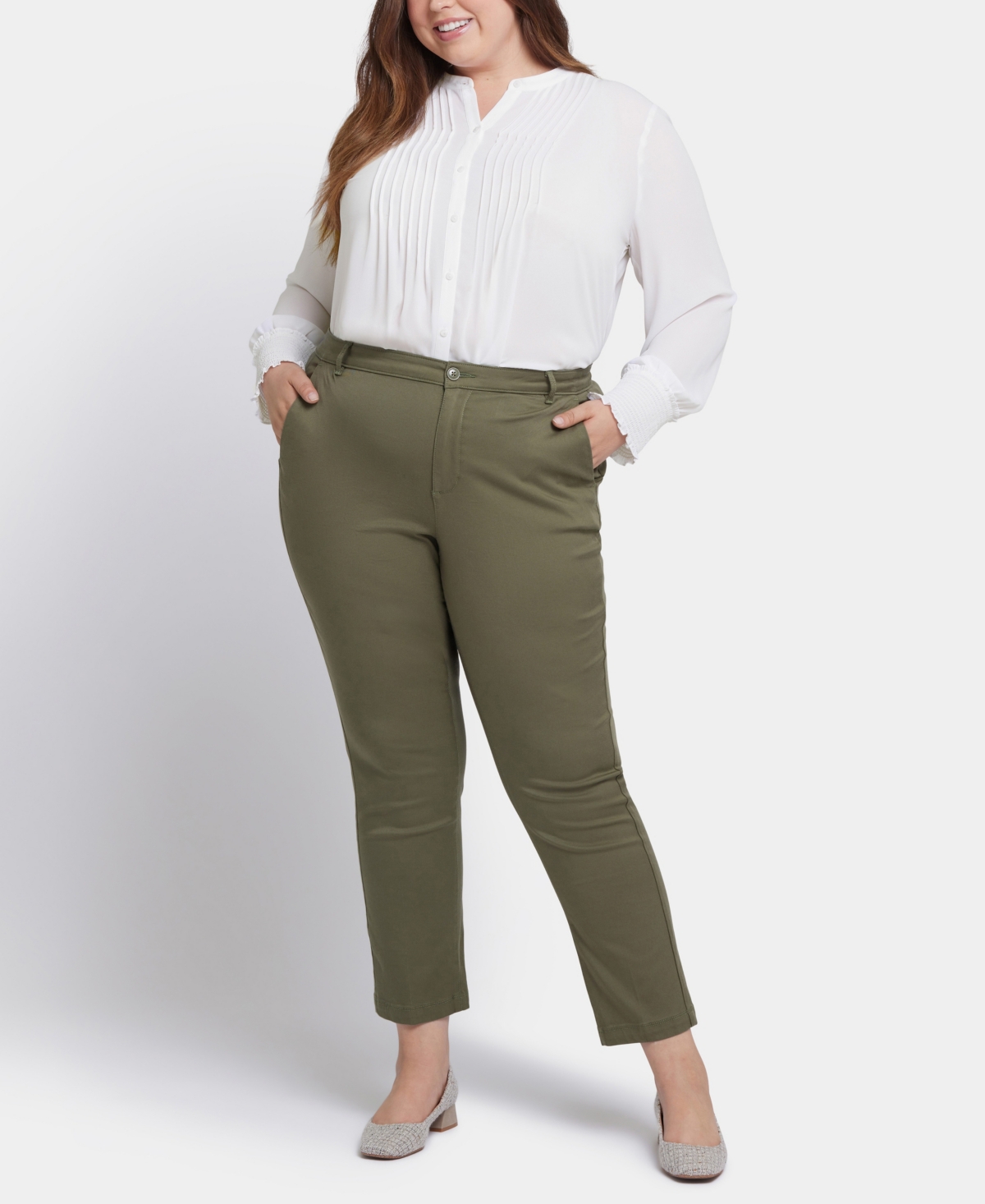 Click here for Nydj Plus Size Sadie Slim Mid-Rise Pants - Avocado prices