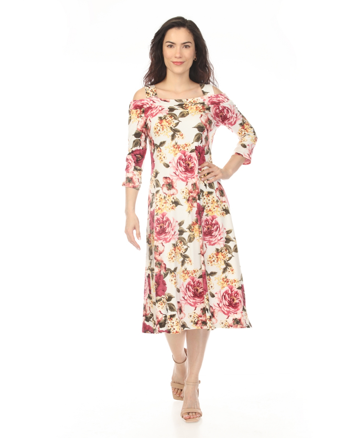 Click here for Womens White Mark Cold Shoulder Floral Midi Dress prices
