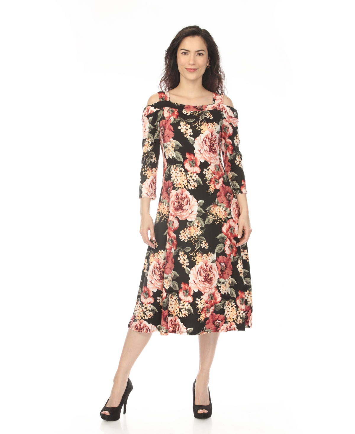 Click here for Womens White Mark Cold Shoulder Floral Midi Dress prices