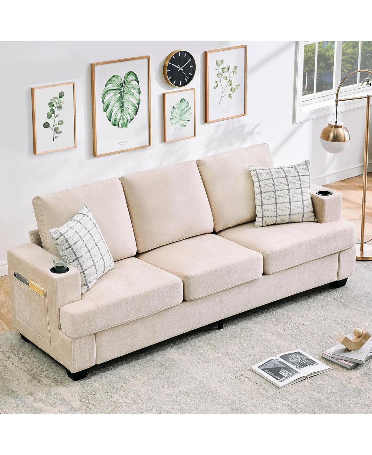 Click here for gaomon 89-Inch Modern 3-Seater Sofa Couch with Cup... prices
