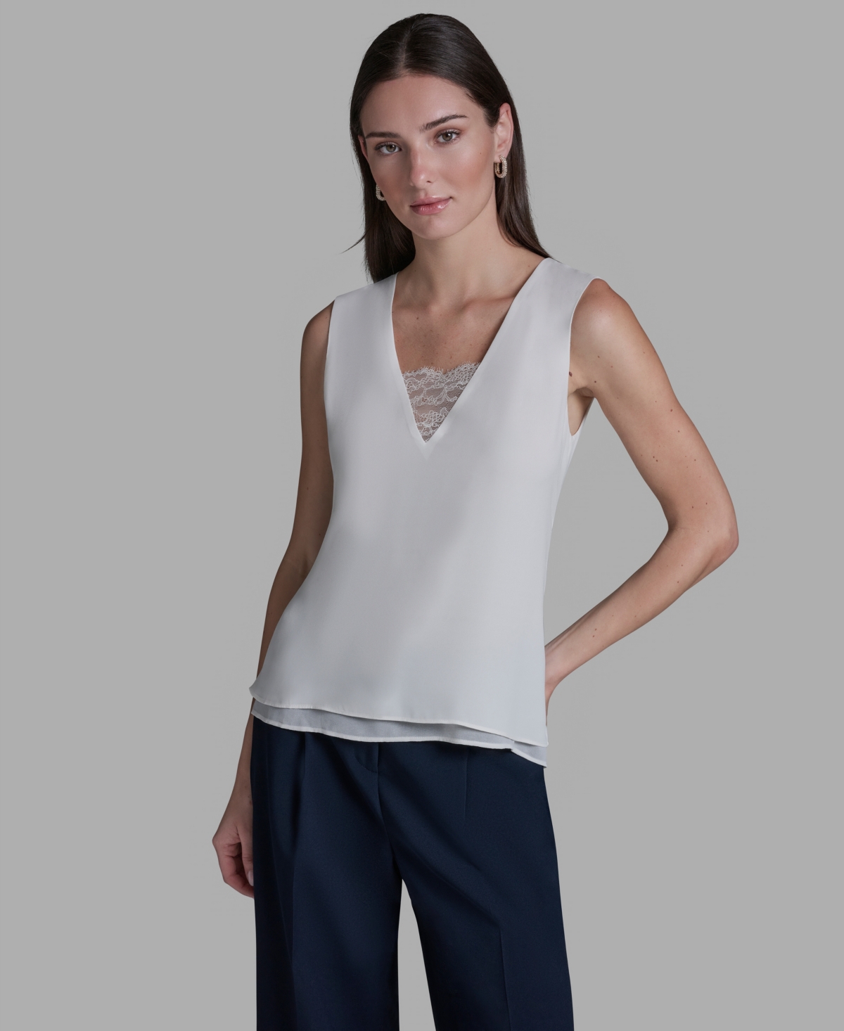 Click here for Bcbg Womens V-Neck Lace Detail Pull-On Top - Whisp... prices