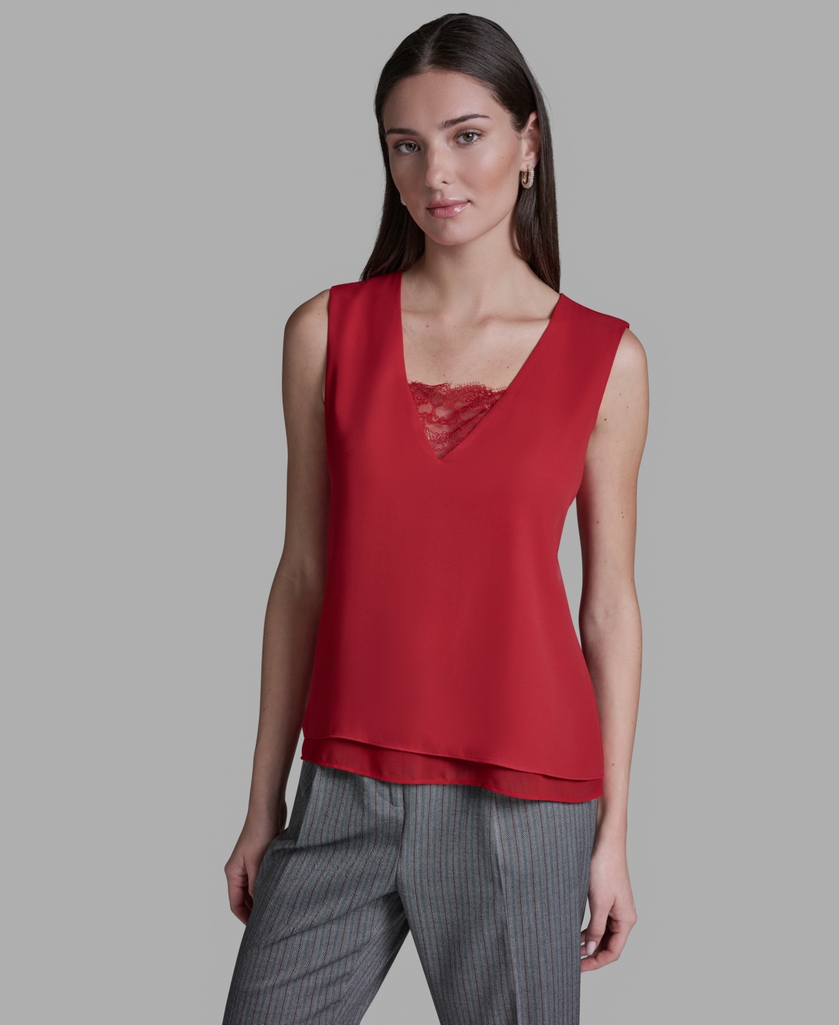 Click here for Bcbg Womens V-Neck Lace Detail Pull-On Top - Rouge... prices