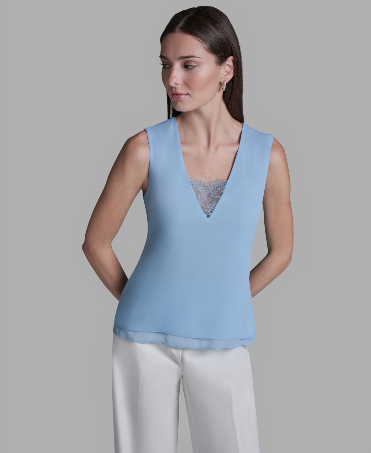 Click here for Bcbg Womens V-Neck Lace Detail Pull-On Top - Frenc... prices