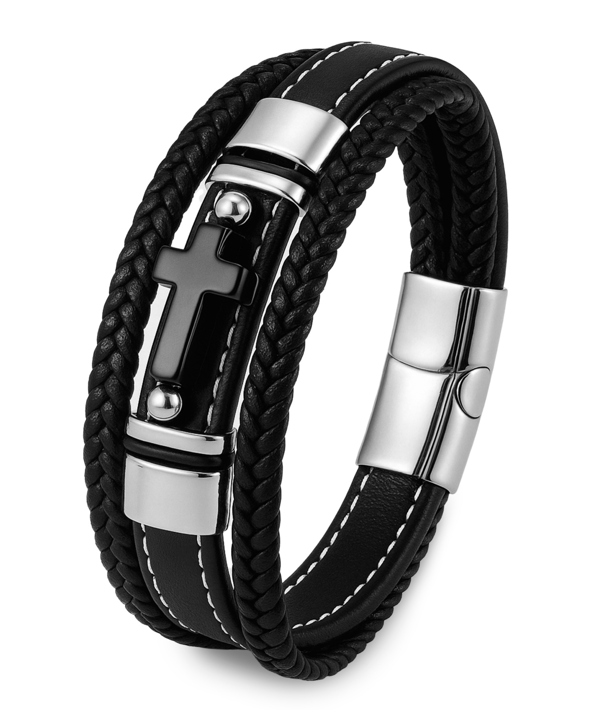 Click here for Rhona Sutton Mens Celeste Cross Leather Bracelet i... prices