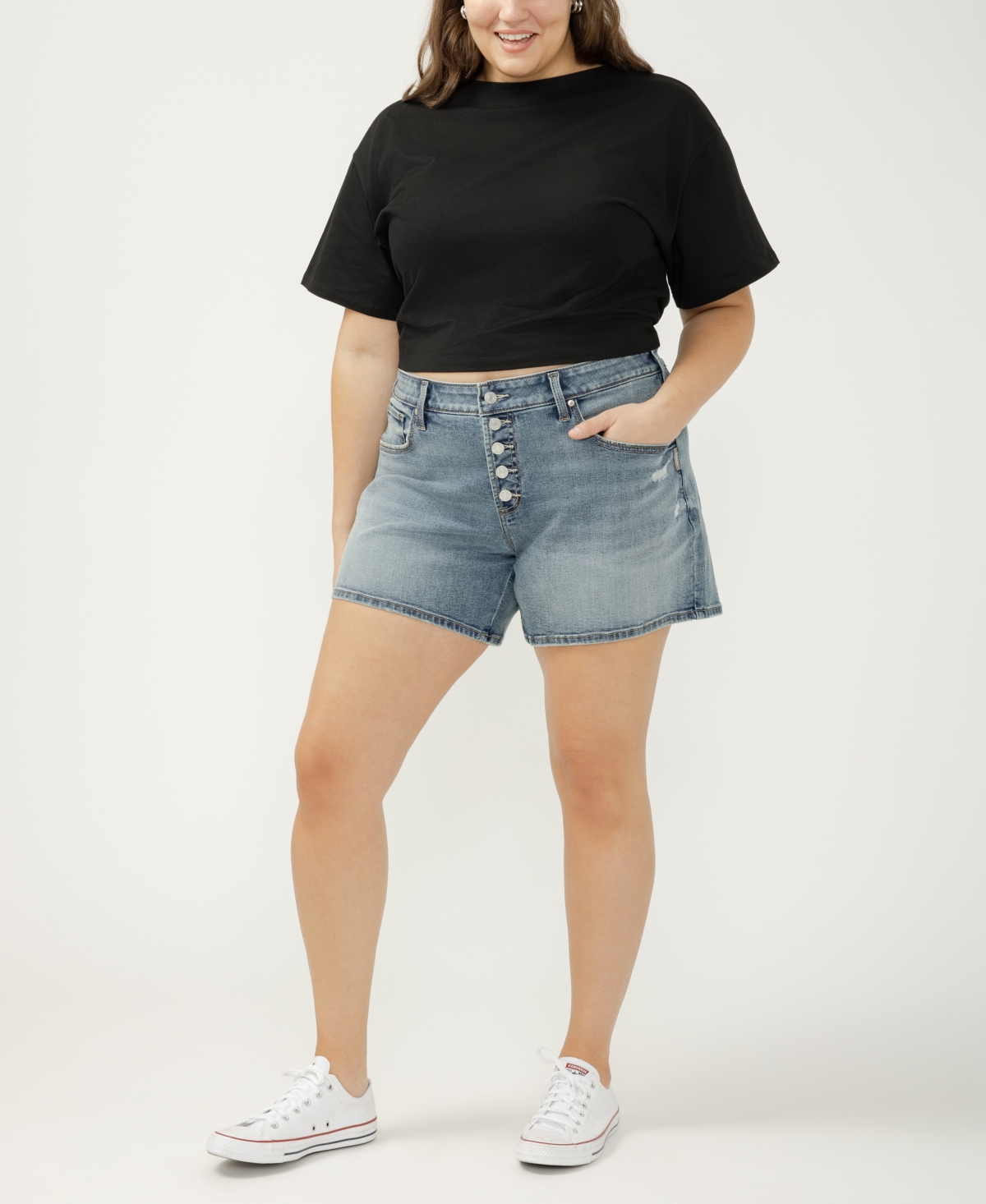 Click here for Silver Jeans Co. Plus Size Mid-Rise Boyfriend Shor... prices