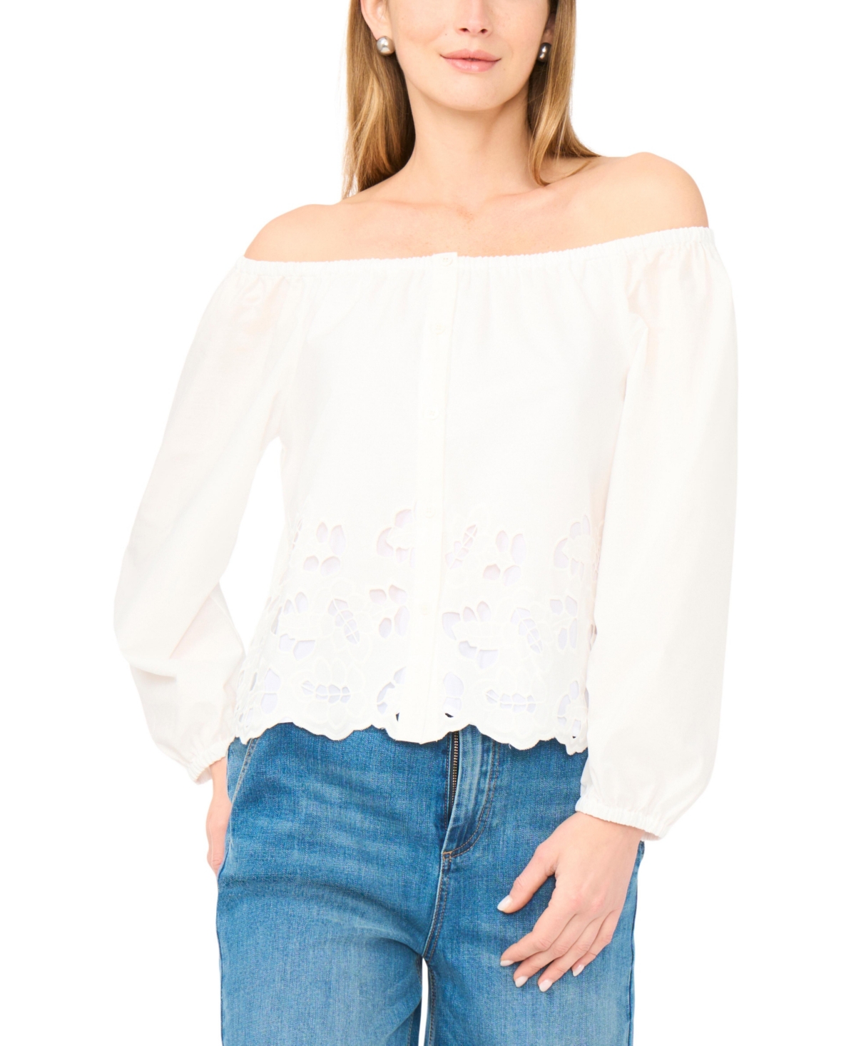 Click here for Vince Camuto Womens Off-The-Shoulder Button Blouse... prices