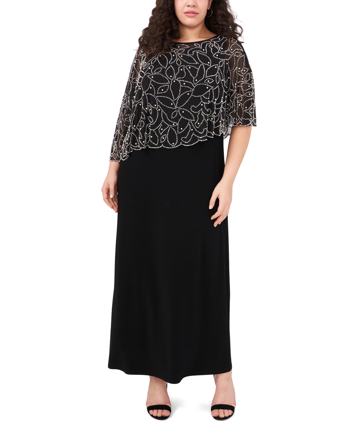 Click here for Msk Plus Size Beaded Cape Gown - Black prices