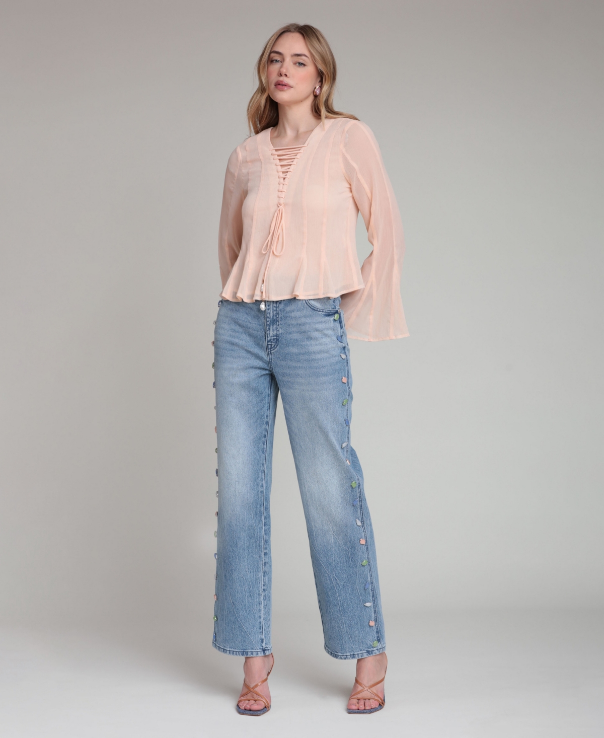 Click here for Avec Les Filles Womens Mid-Rise Stone Embellished... prices