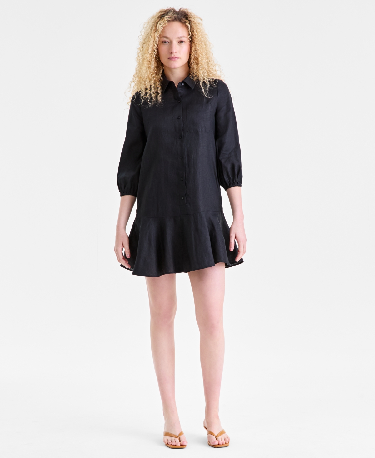Click here for Charter Club Womens 100 Linen Flounce Shirtdress... prices