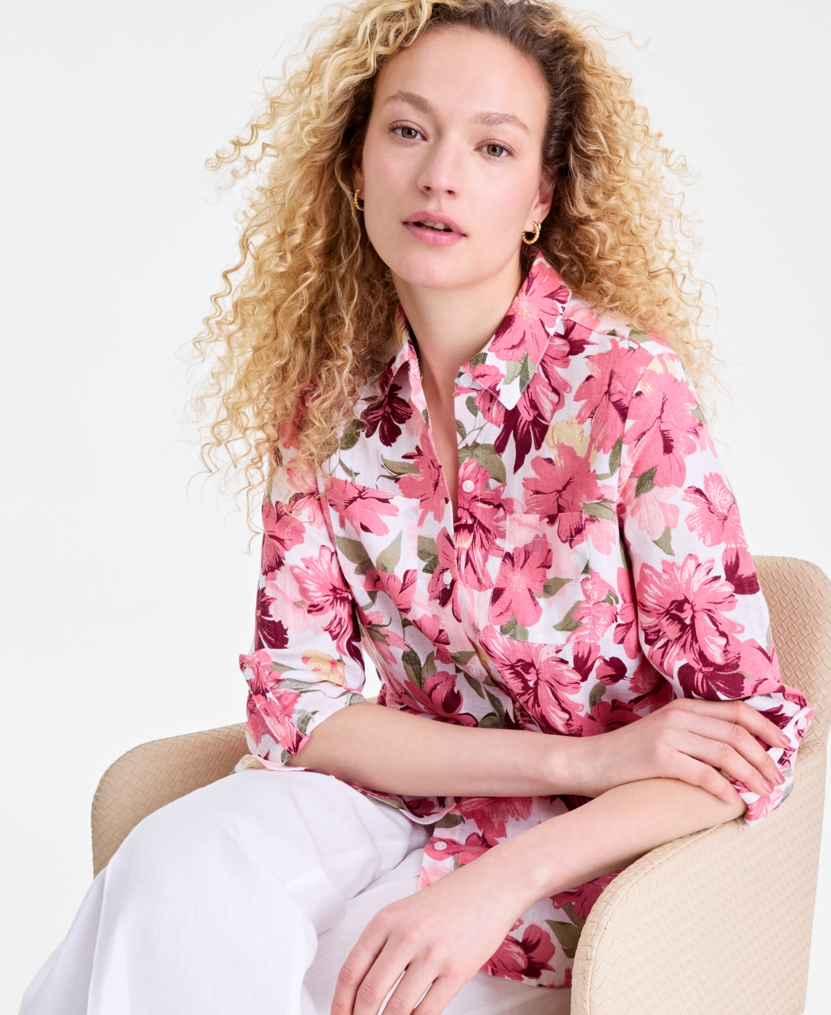 Click here for Charter Club Petite 100 Linen Button-Front Shirt... prices