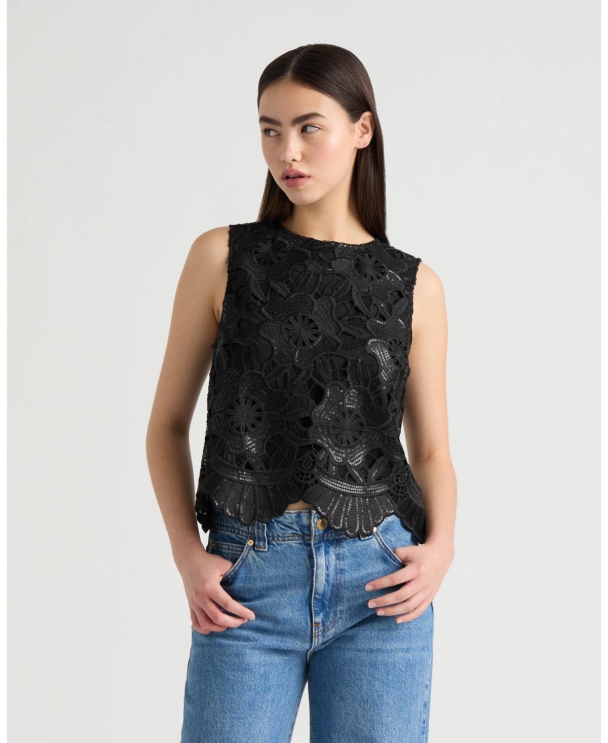 Click here for Nvlt Womens Sleeveless Lace Top - Black prices
