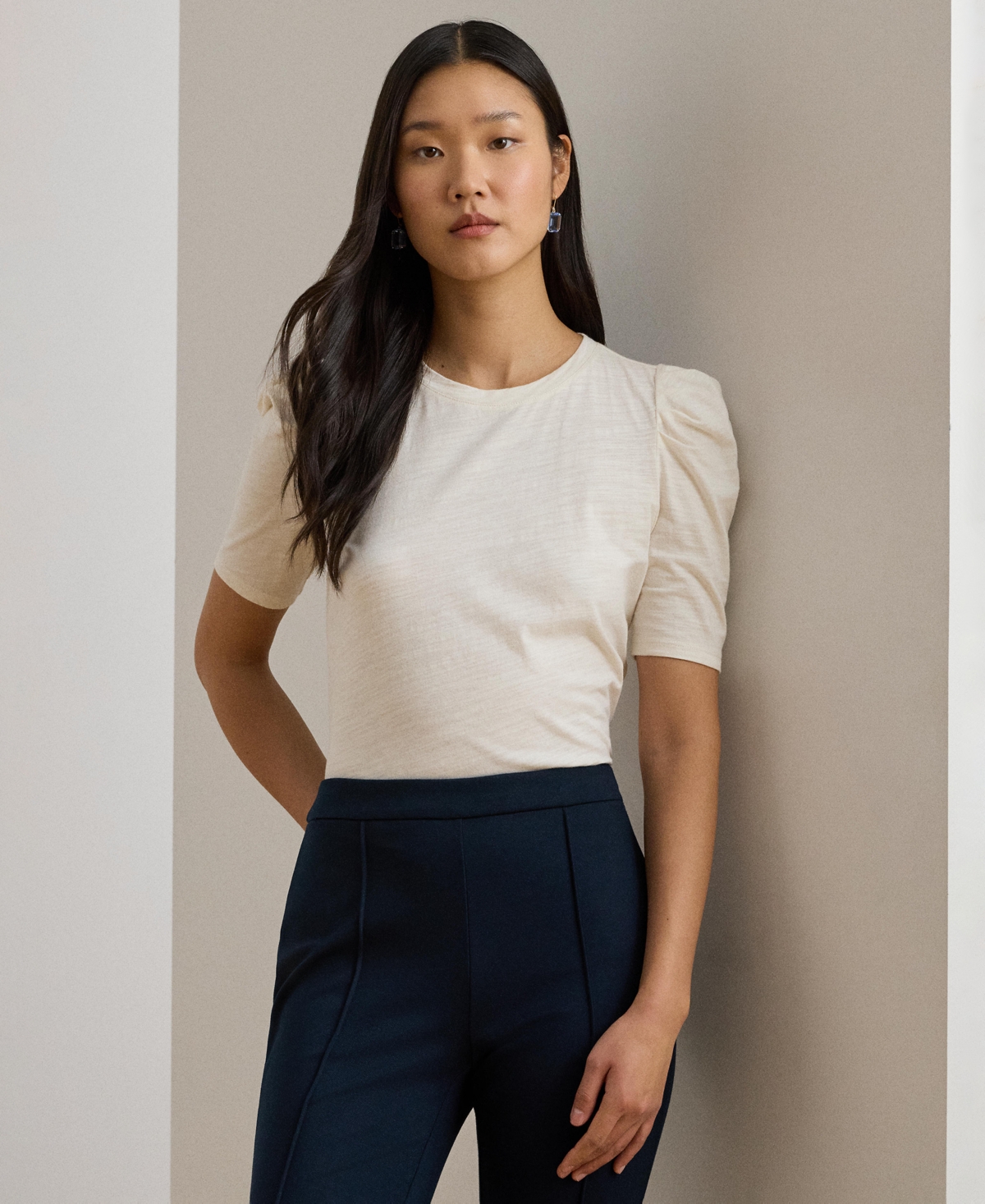 Click here for Lauren Ralph Lauren Womens Crewneck Puff-Sleeve To... prices