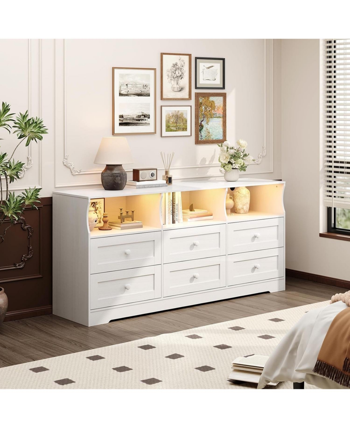 Click here for gaomon 6 Drawer Dresser with Rgb Lights & Power Ou... prices