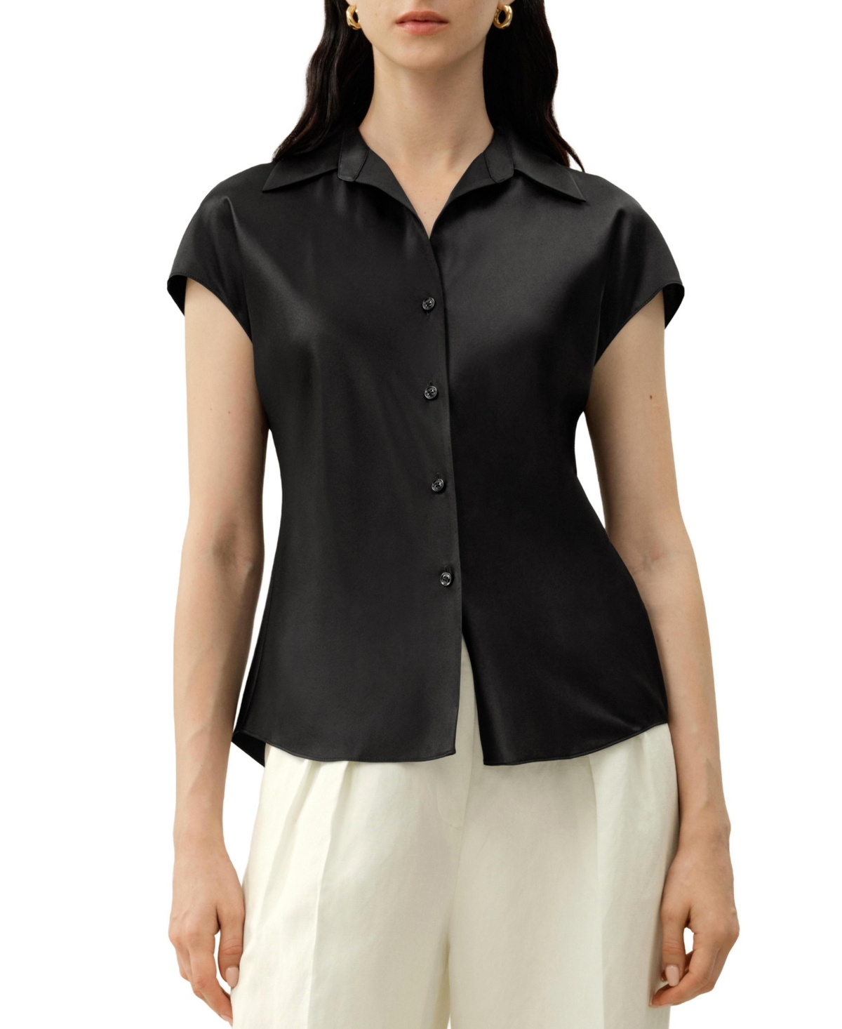 Click here for Lilysilk Womens Bias Cut Cap-Sleeve Silk Shirt - B... prices