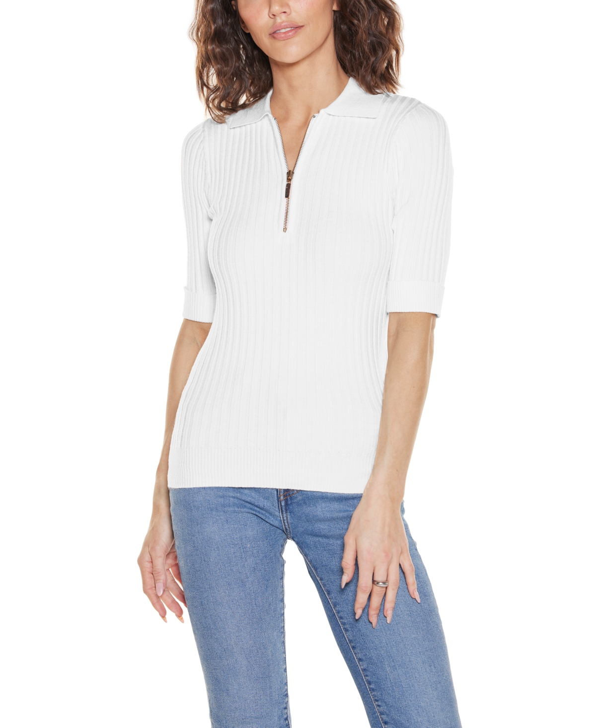 Click here for Belldini Womens Collared Quarter Zip Ribbed Knit S... prices