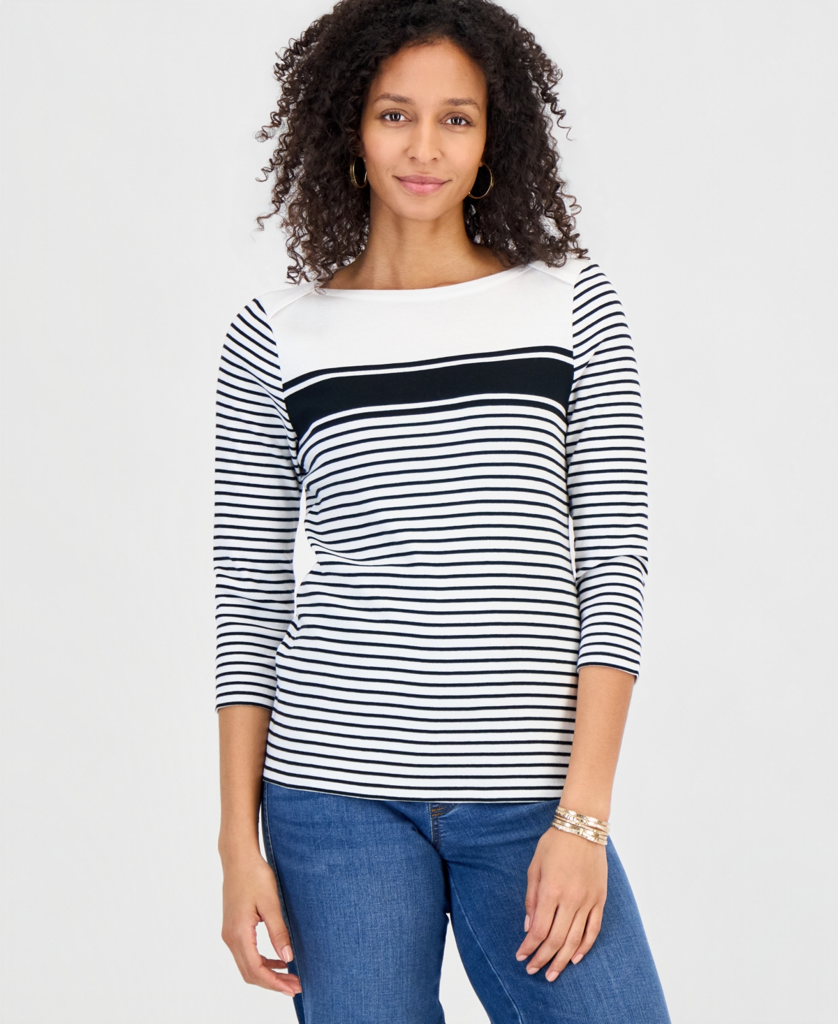 Click here for Style & Co Womens Printed Pima Cotton 3/4-Sleeve T... prices