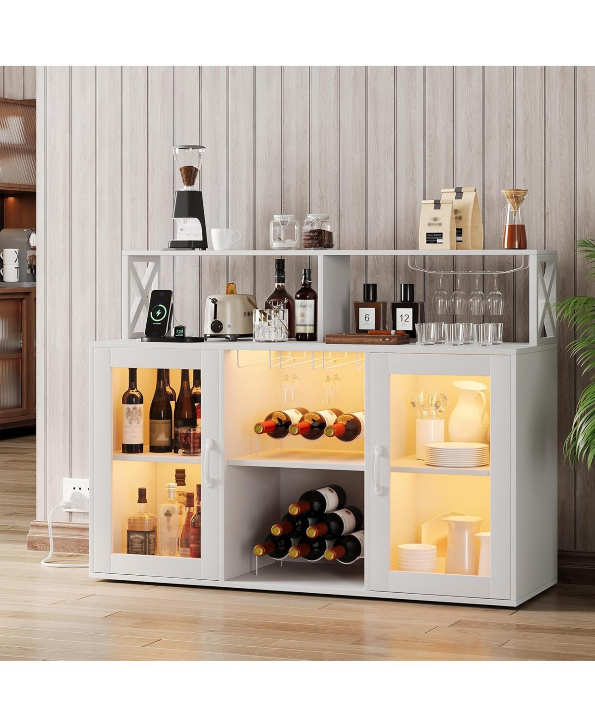 Click here for gaomon Farmhouse Wine Bar Cabinet with Led Lights... prices