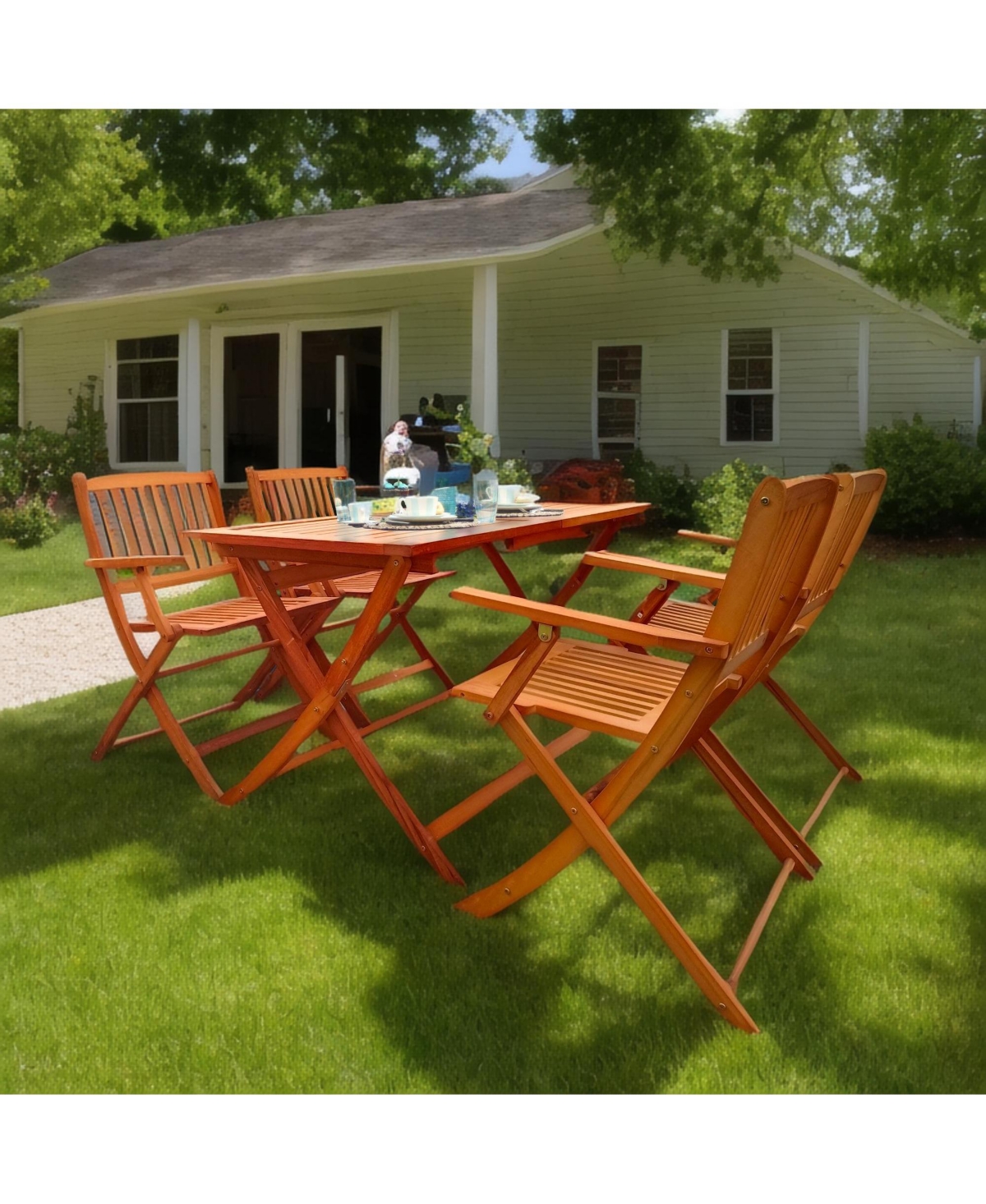 Click here for Flynama 5 Piece Foldable Teak Patio Dining Set 4 F... prices