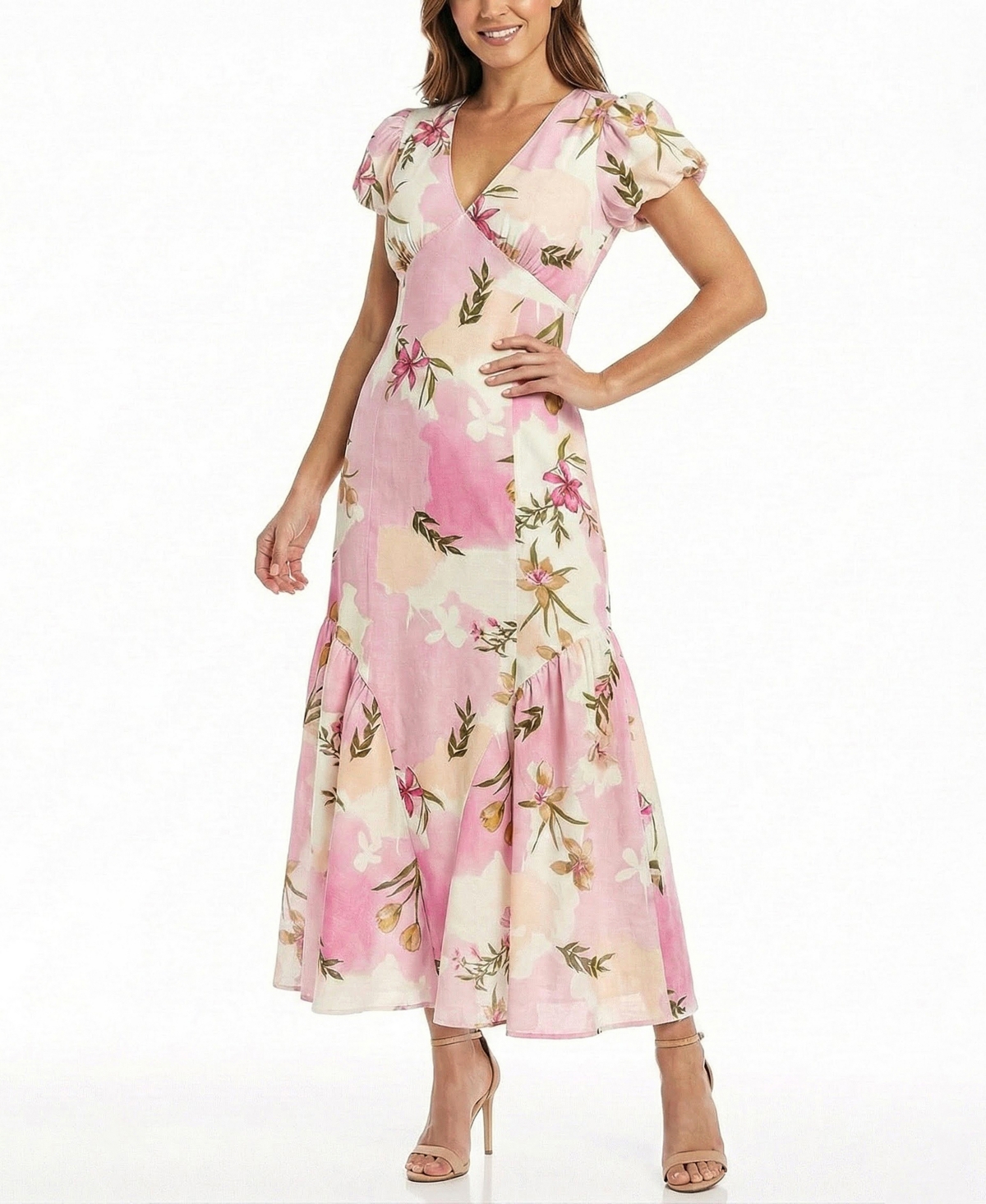 Click here for Taylor Petite V-Neck Short-Sleeve Dress - Pink/Pea... prices