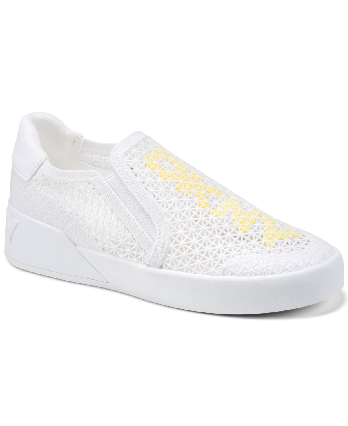 Click here for Dkny Womens Marta Knit Slip-On Sneakers - White/Ye... prices