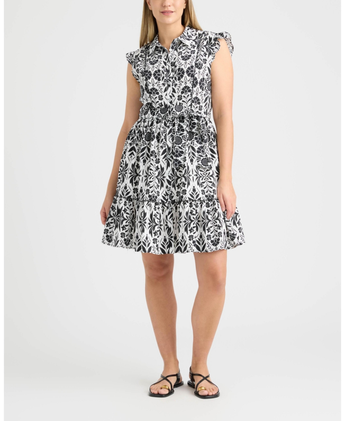 Click here for Ellen Tracy Womens Belted Ruffle Sleeve Tiered Dre... prices