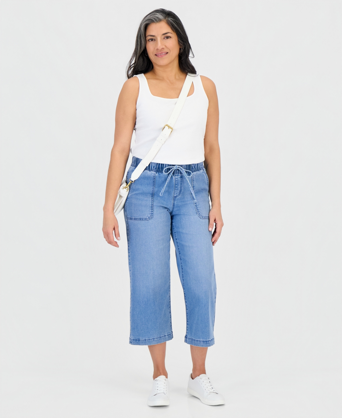 Style & Co Petite High Rise Cropped Wide Leg Jeans  Macys Exclusive - Light Motif
