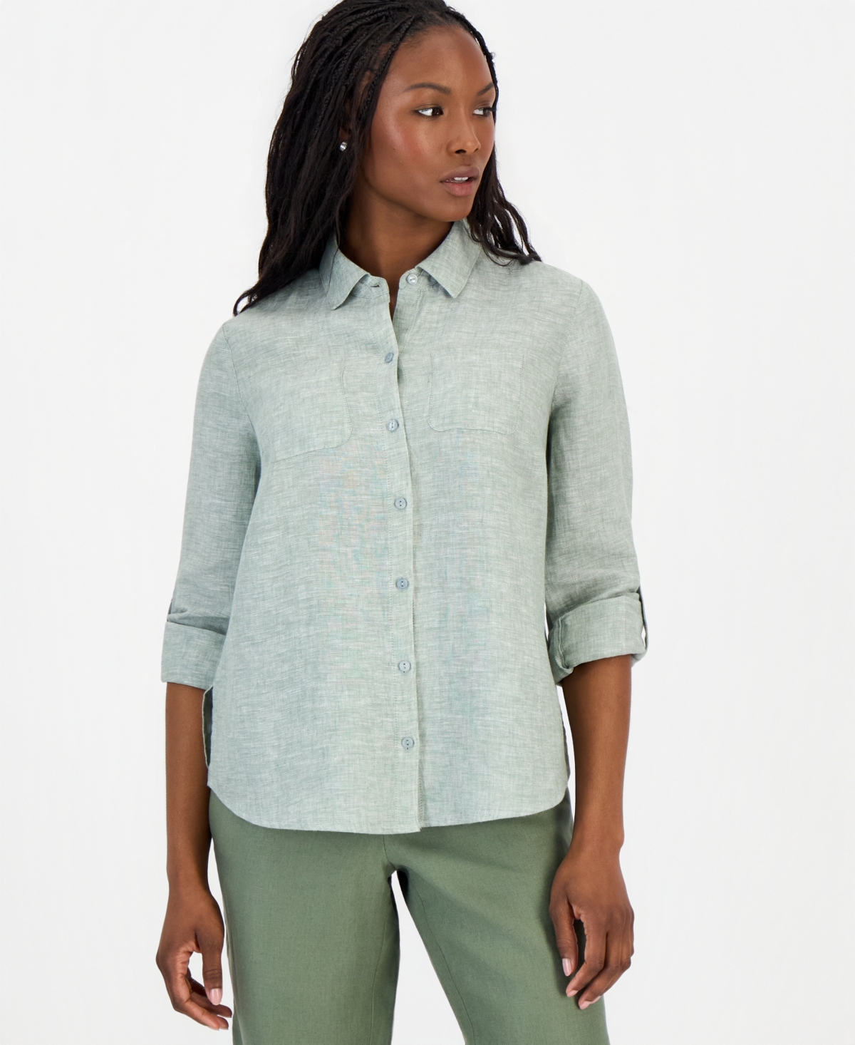Click here for Charter Club Petite 100 Linen Button-Front Shirt... prices