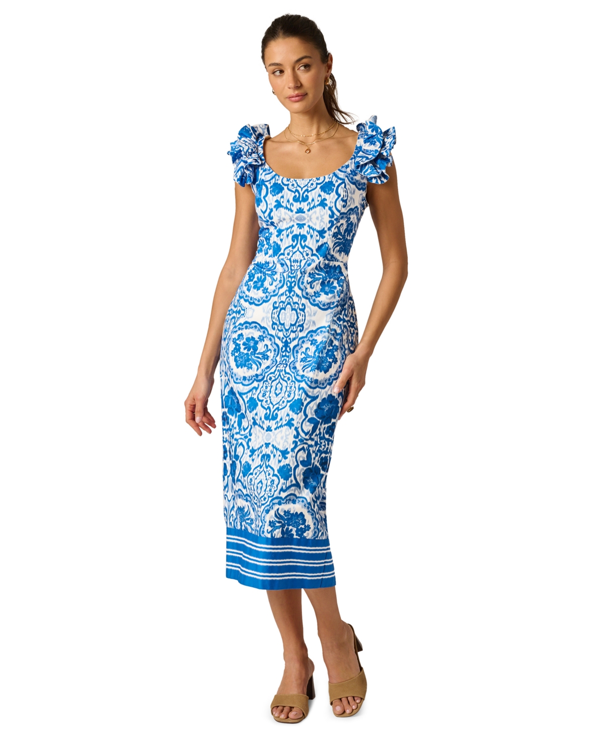 Click here for Adrianna Womens Scoop Neck Midi Dress - Blue/White prices