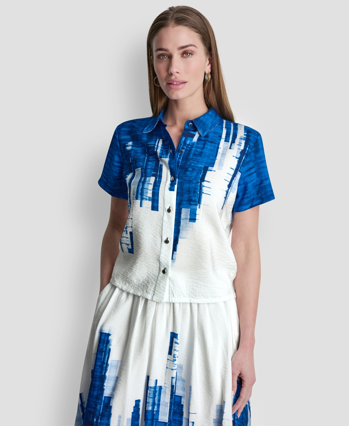 Click here for Dkny Womens Printed Short-Sleeve Camp Shirt - Digi... prices