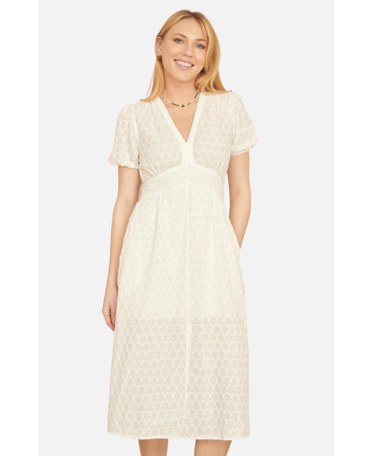 Click here for Yumi Womens Broderie Anglaise Midi Dress - White prices